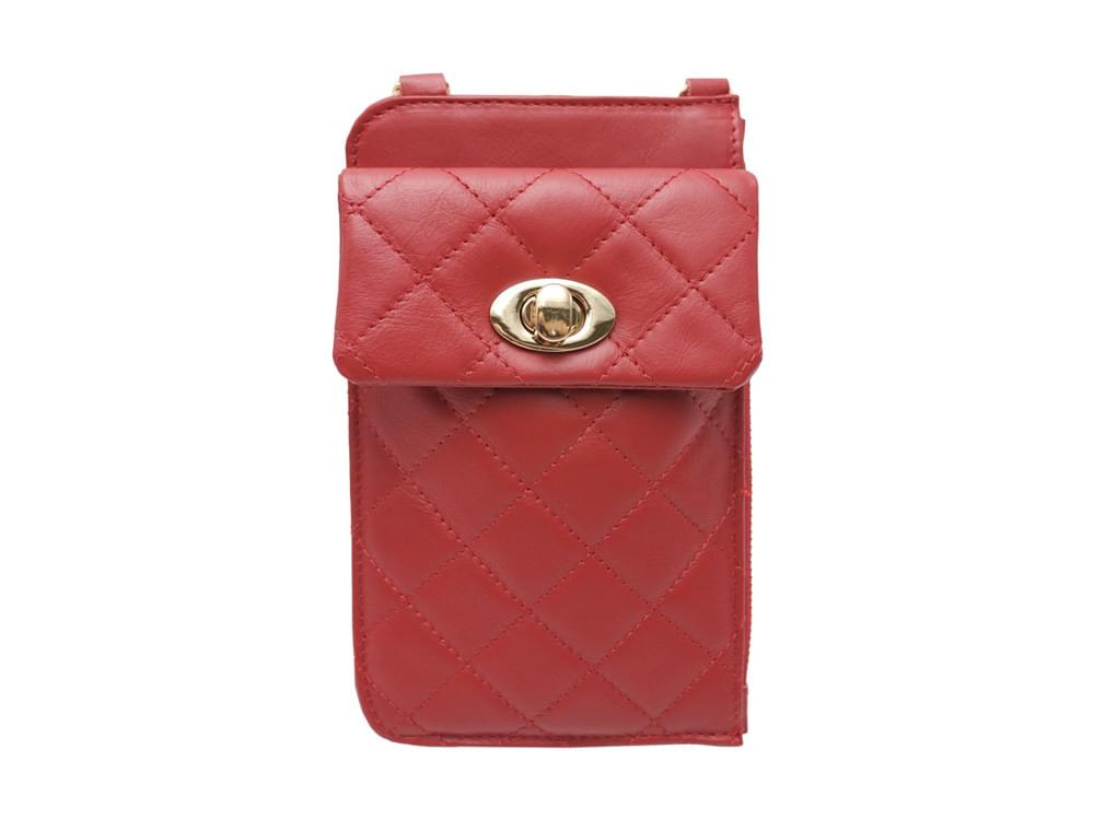 Phone Holder (red) - Quilted leather mobile phone holder